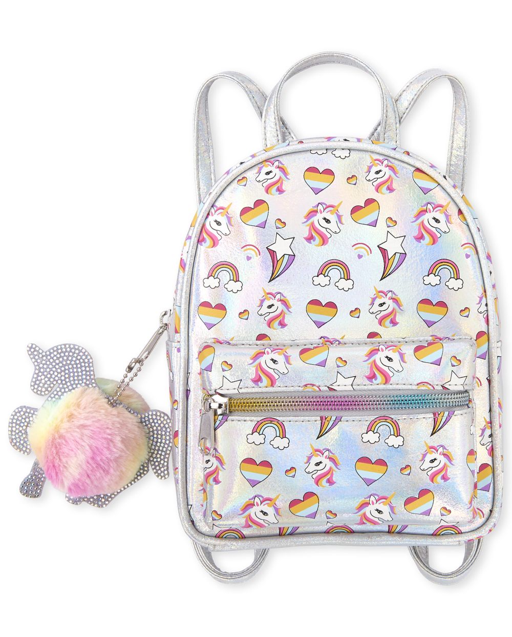 Girls Unicorn Heart Print Holographic Mini Backpack