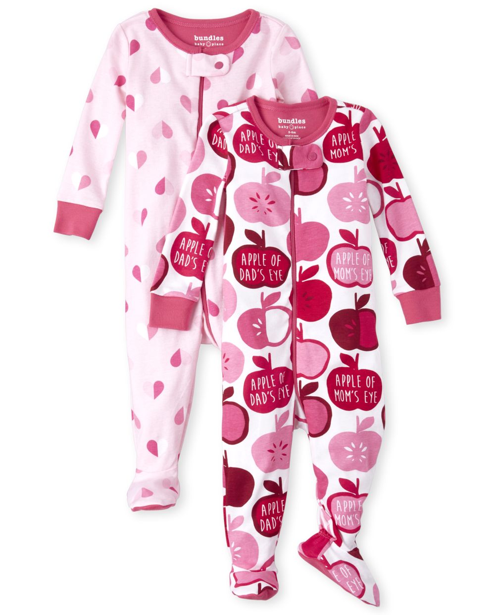 Baby And Toddler Girls Long Sleeve Apple And Heart Snug Fit Cotton ...