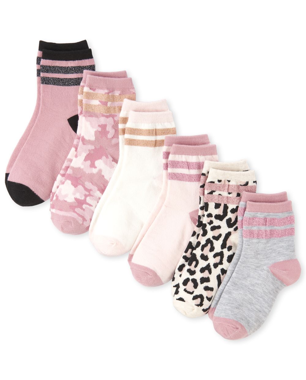 Girls Glitter Leopard Print Midi Socks 6-Pack