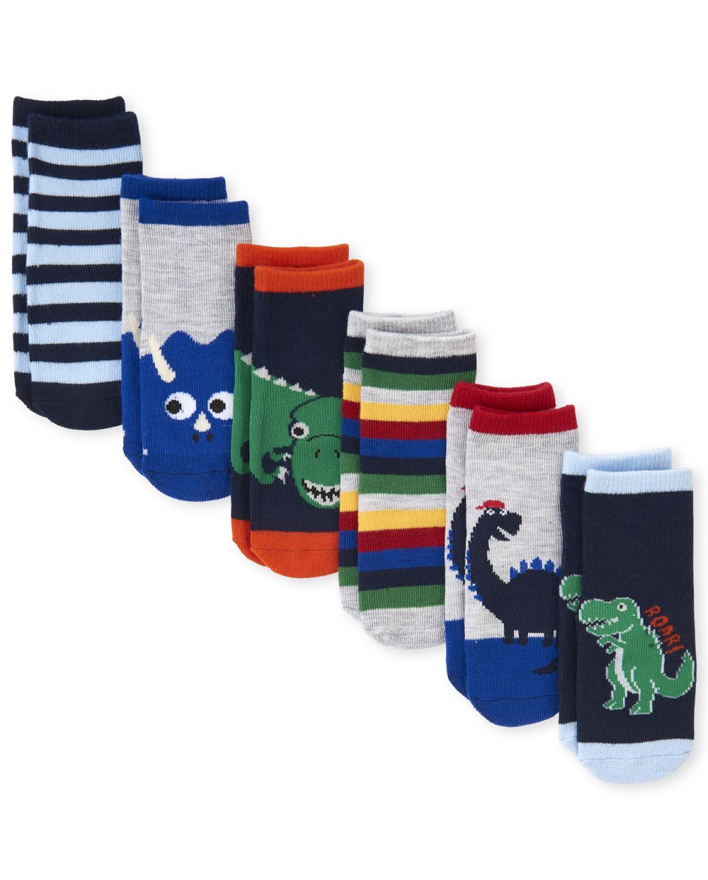 Toddler Boys TINY COLLECTIONS Striped Midi Socks 6-Pack - Tiny Dino