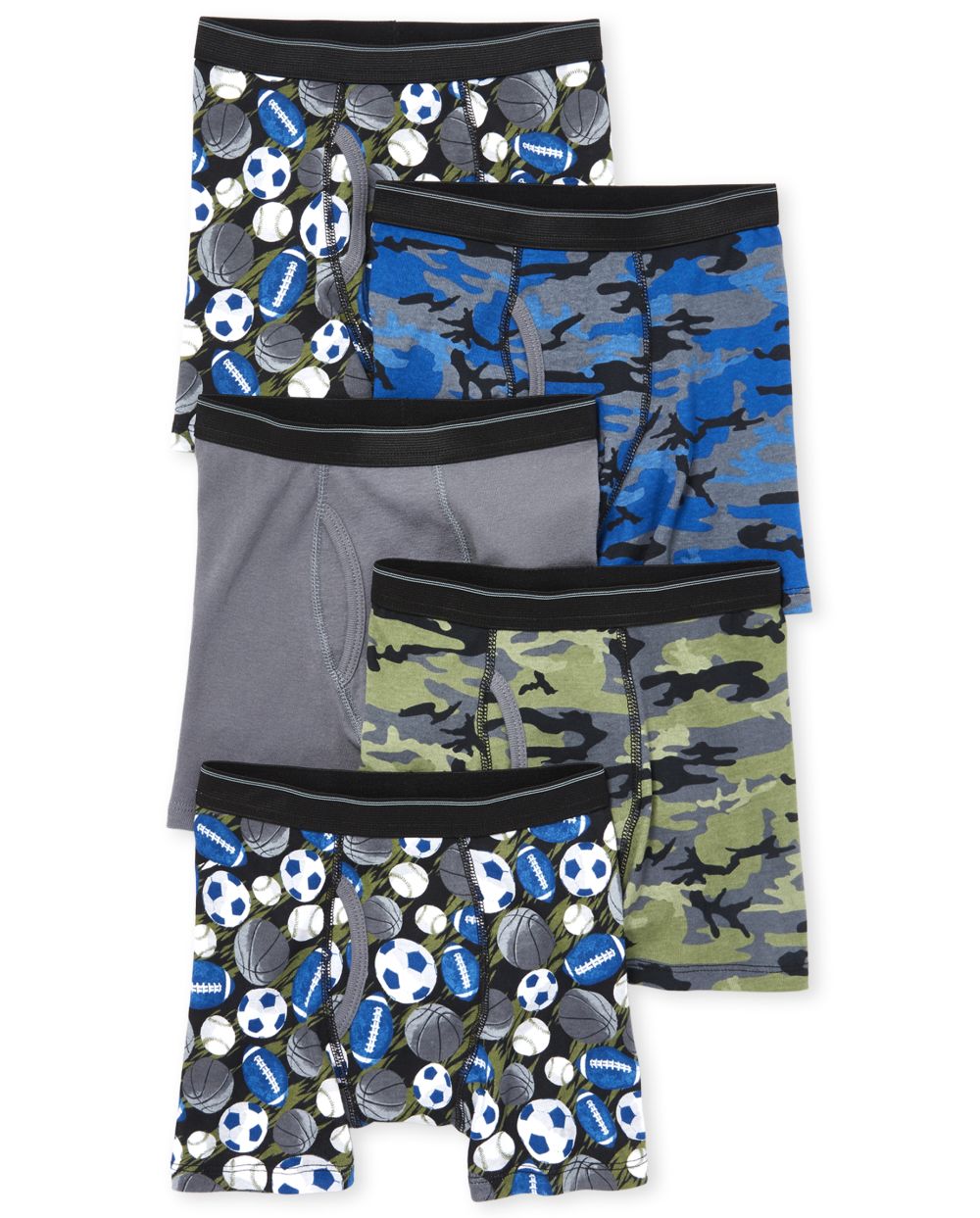 Boys Sports And Camo Print Boxer Briefs 5-Pack