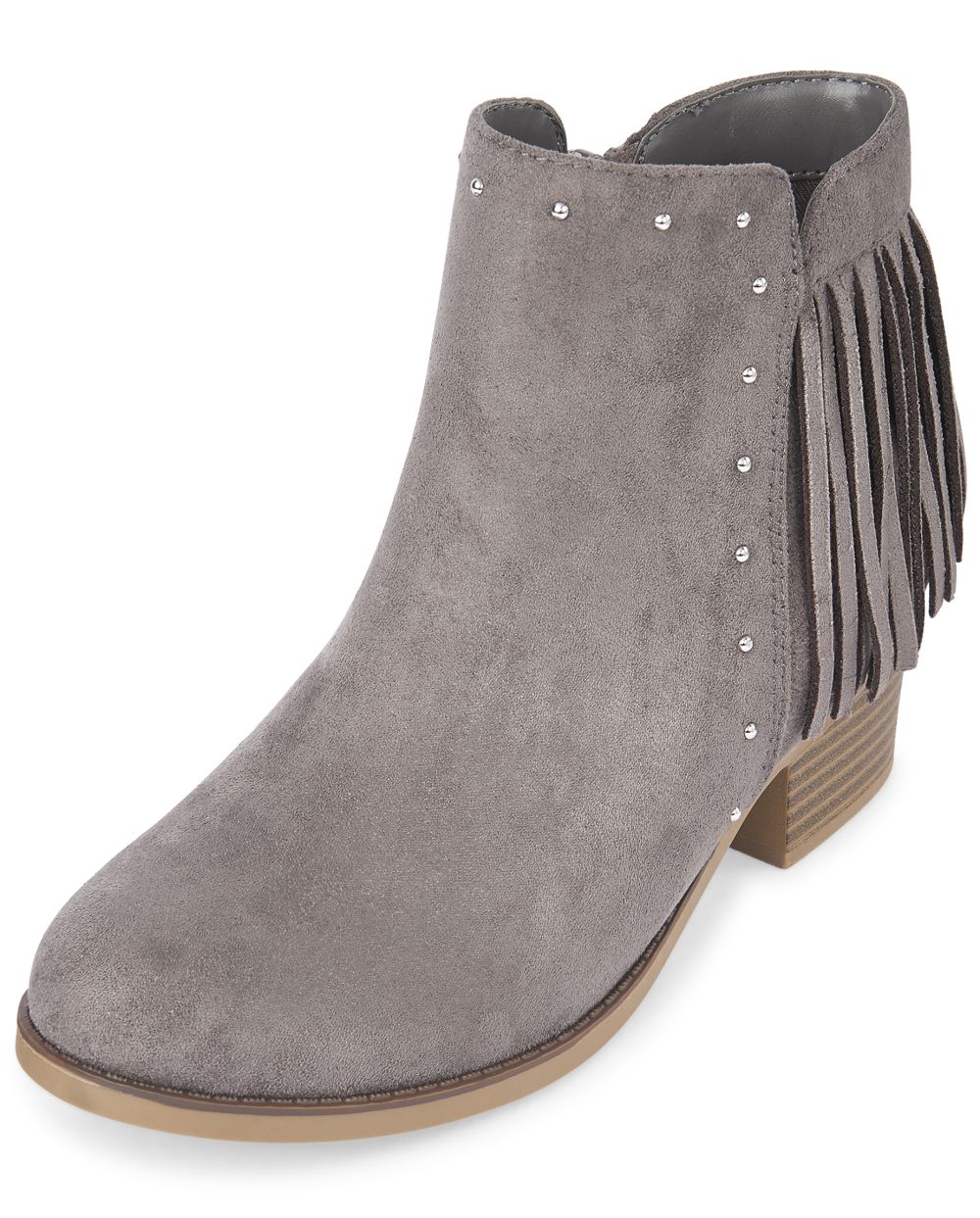 Girls Studded Fringe Faux Suede Booties