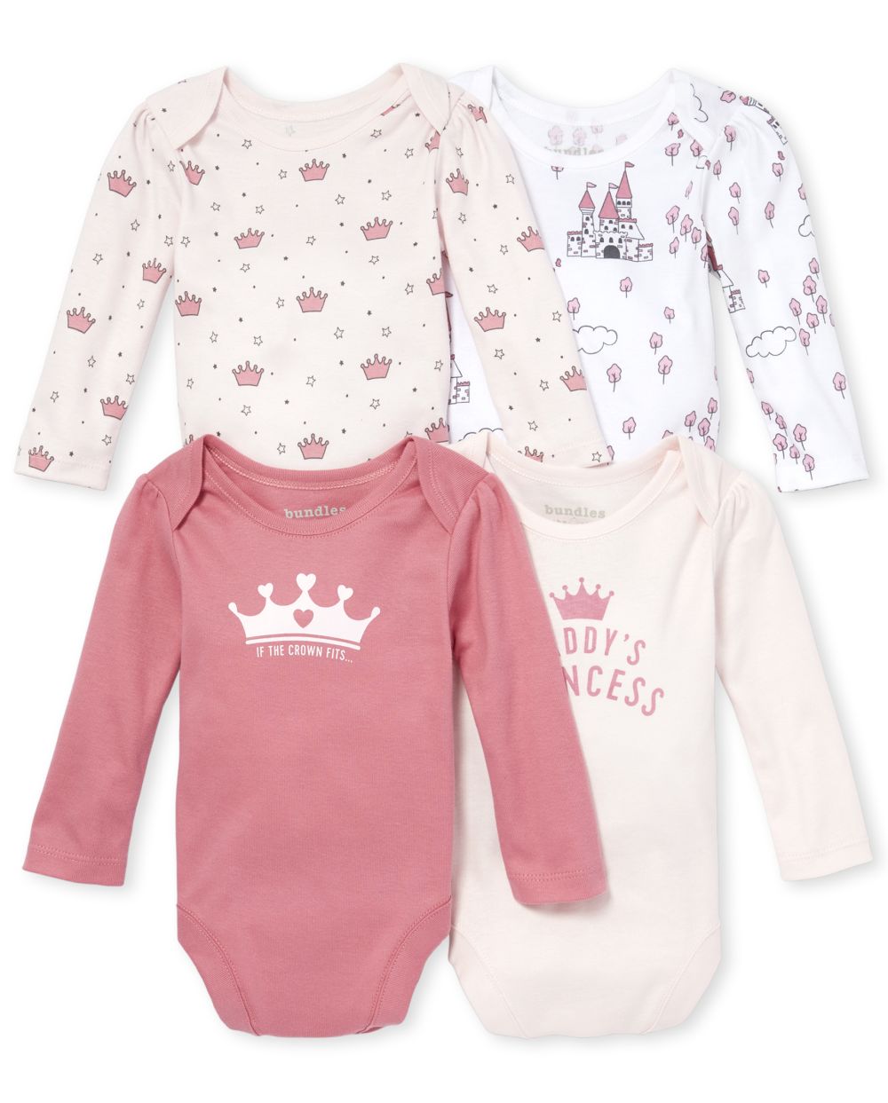 Baby Girls Long Sleeve Princess Bodysuit 4-Pack