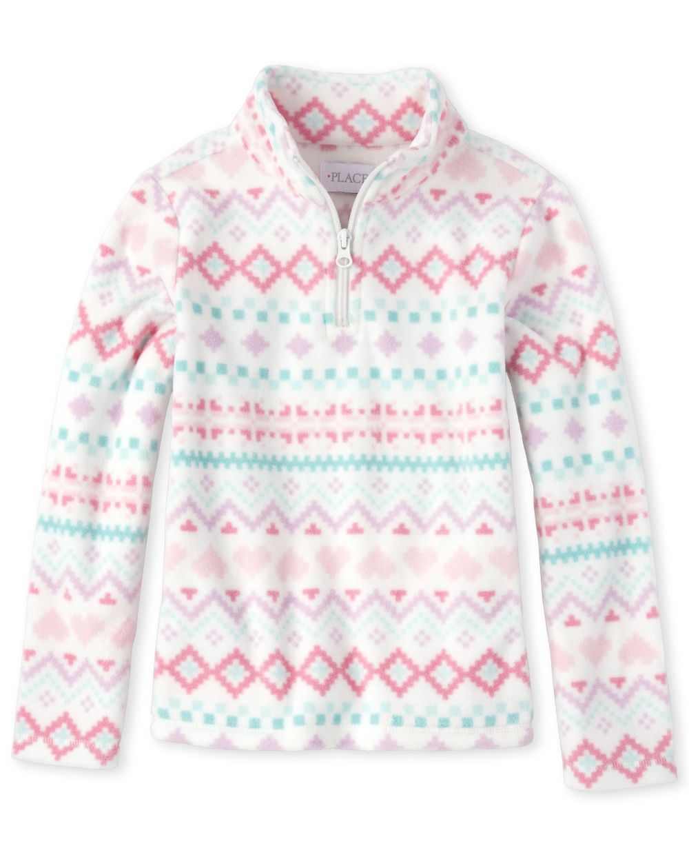 Girls Long Sleeve Fair Isle Print Microfleece Half Zip Pullover