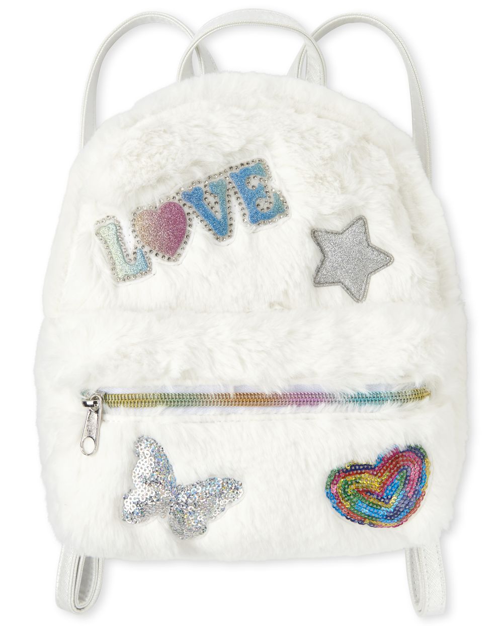 Girls Glitter And Sequin Patch Faux Fur Mini Backpack