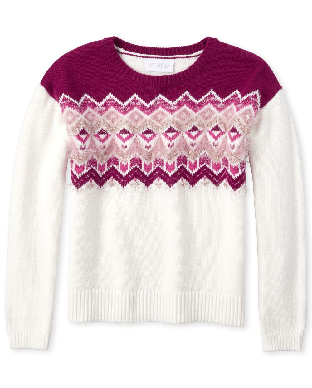 Girls Long Sleeve Fair Isle Print Eyelash Matching Sweater