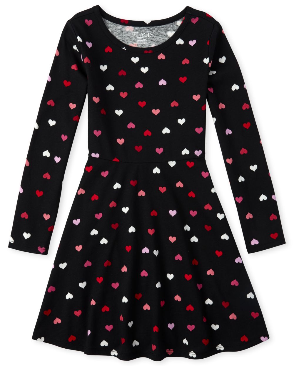 Girls Valentine's Day Long Sleeve Heart Print Knit Skater Dress