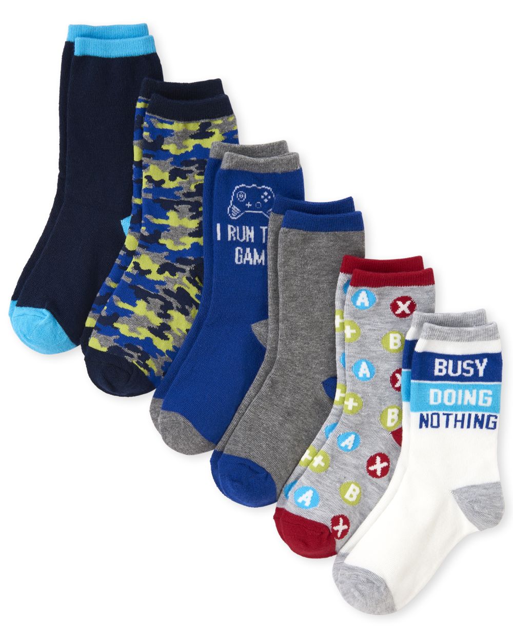 Boys Video Game Camo Crew Socks 6-Pack