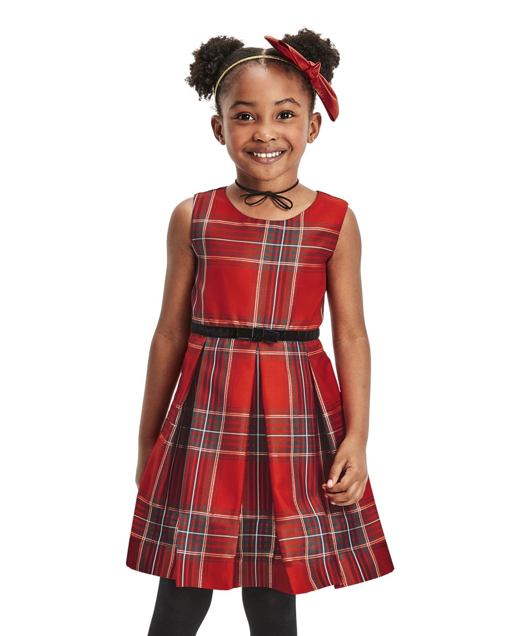 Toddler Girls Christmas Sleeveless Glitter Plaid Woven Matching Pleated ...