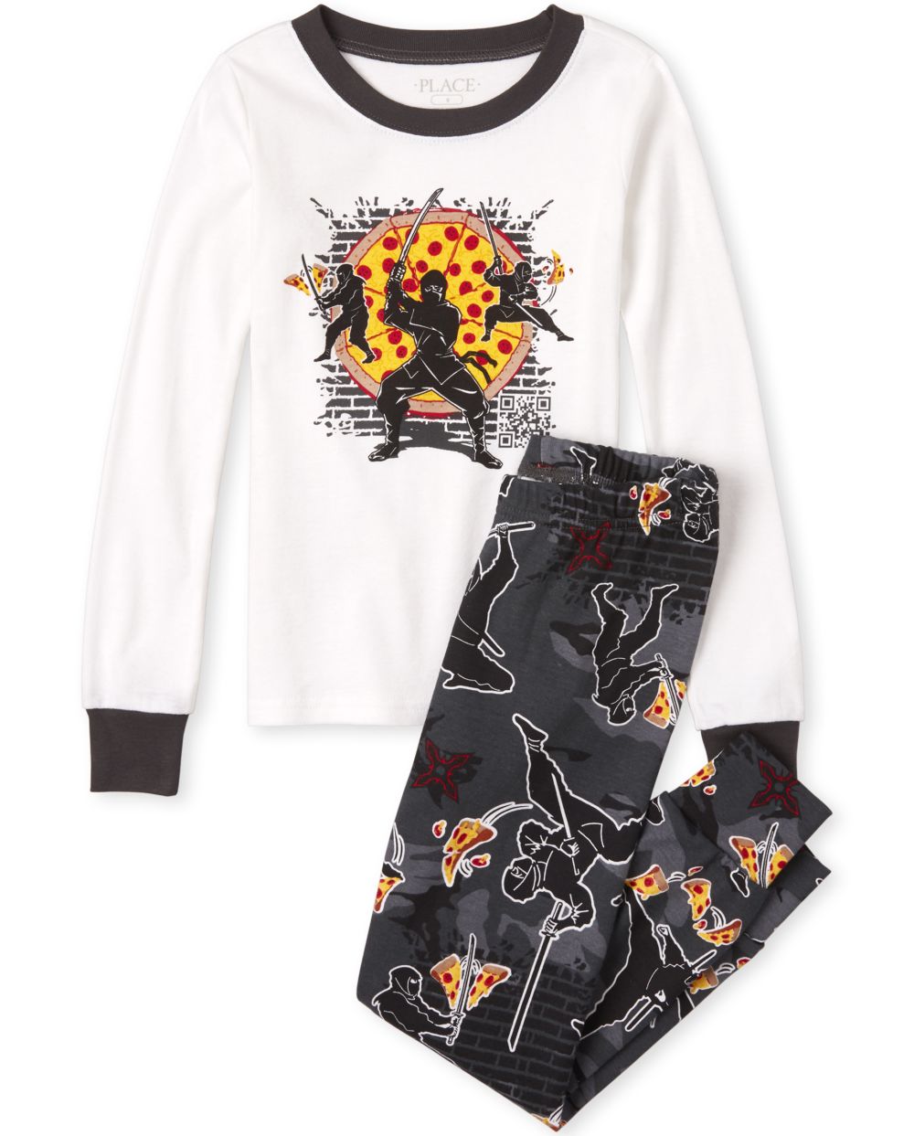 Boys Long Sleeve Pizza Ninja Animated Snug Fit Cotton Pajamas