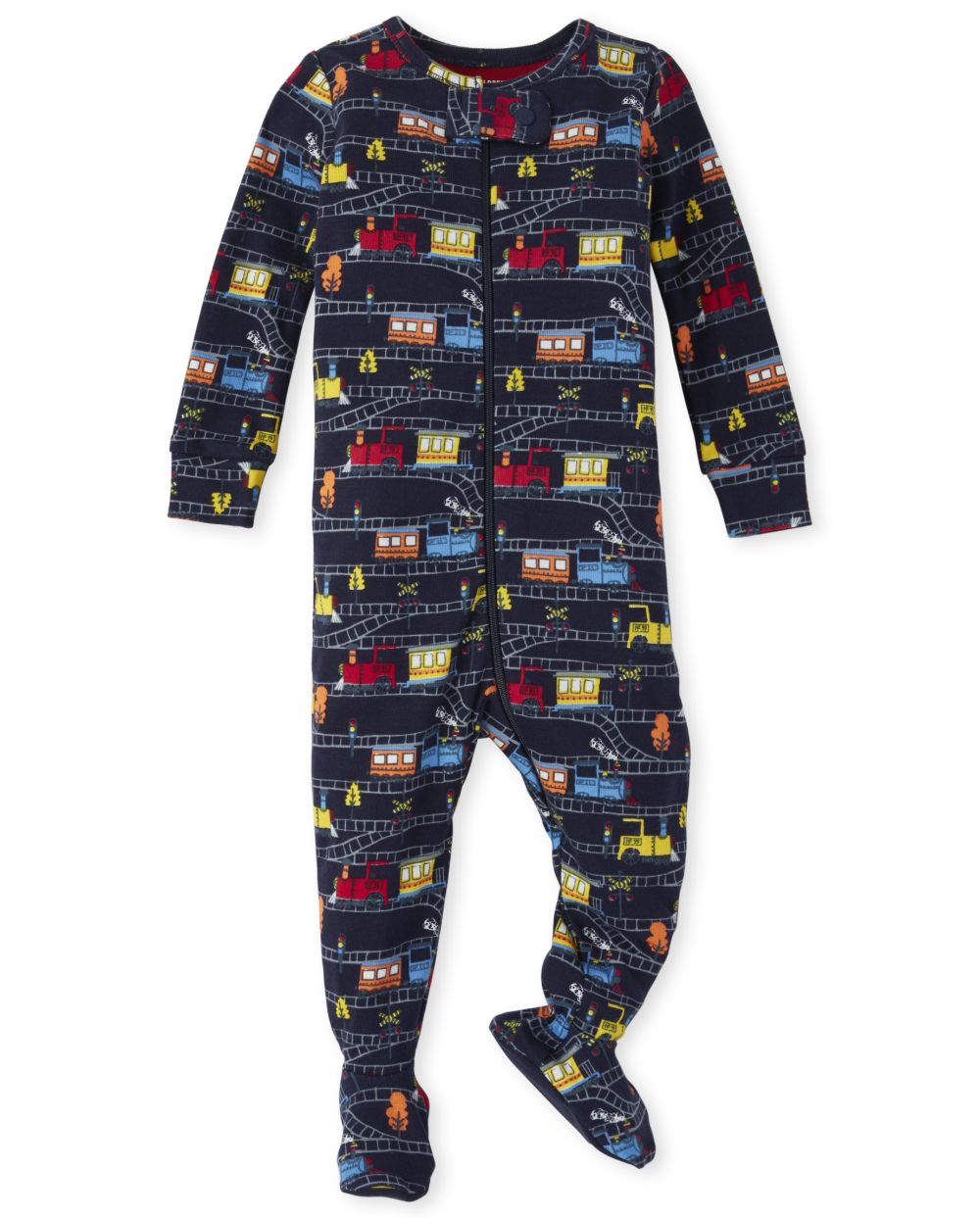 Baby And Toddler Boys Long Sleeve Train Print Snug Fit Cotton Footed ...