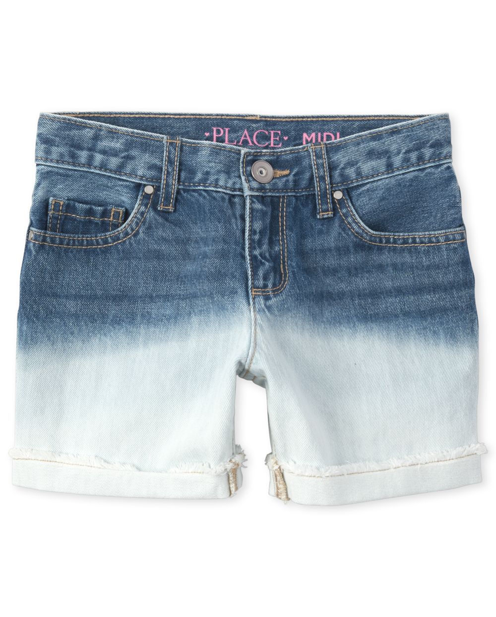 Girls Ombre Roll Cuff Denim Midi Shorts