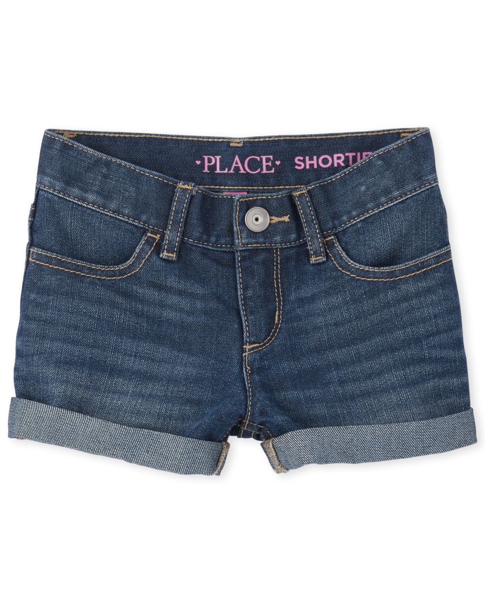 Girls Roll Cuff Denim Shortie Shorts