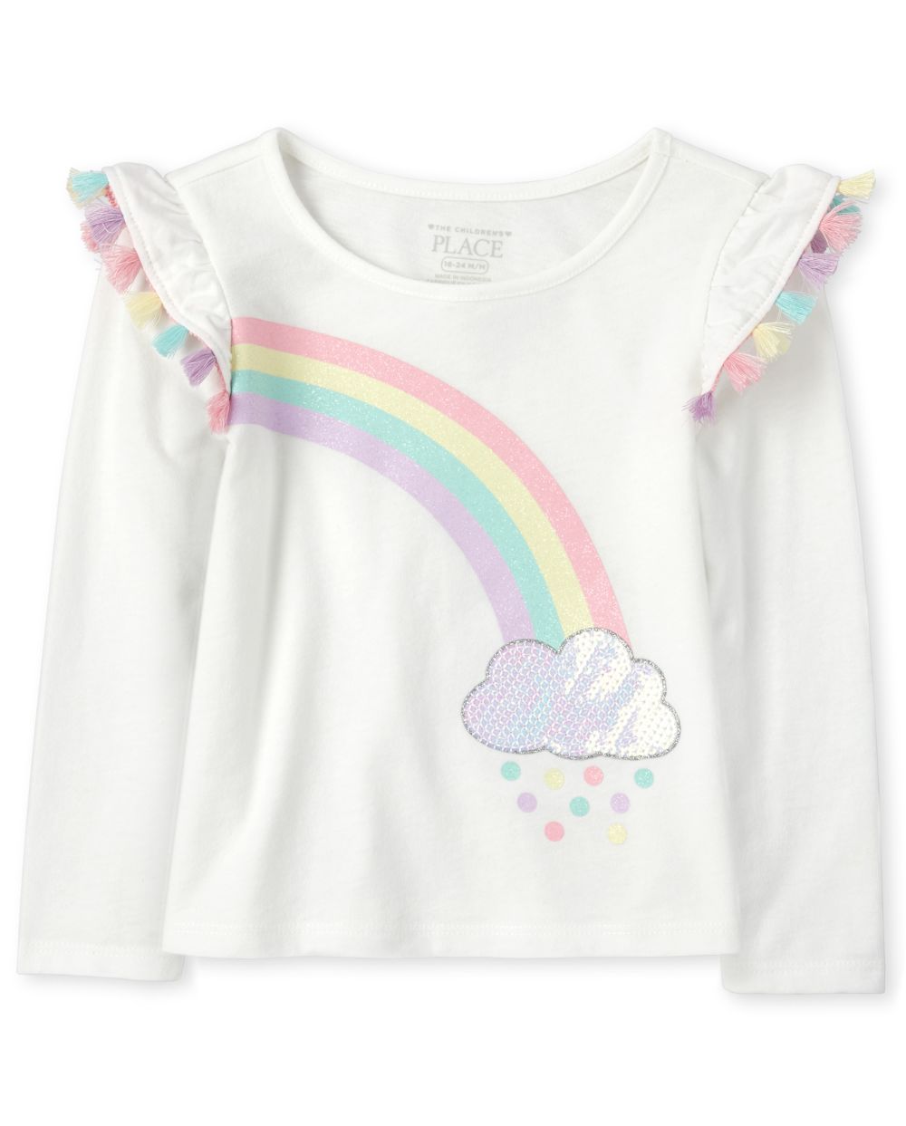 Baby And Toddler Girls Long Sleeve Tassel And Glitter Rainbow Top