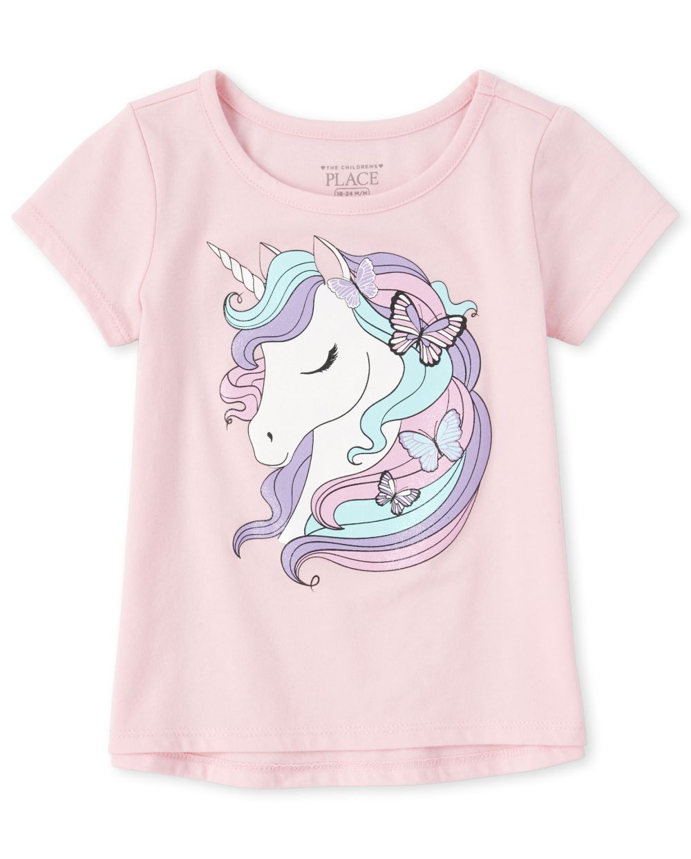 Baby And Toddler Girls Short Sleeve Glitter Graphic Top