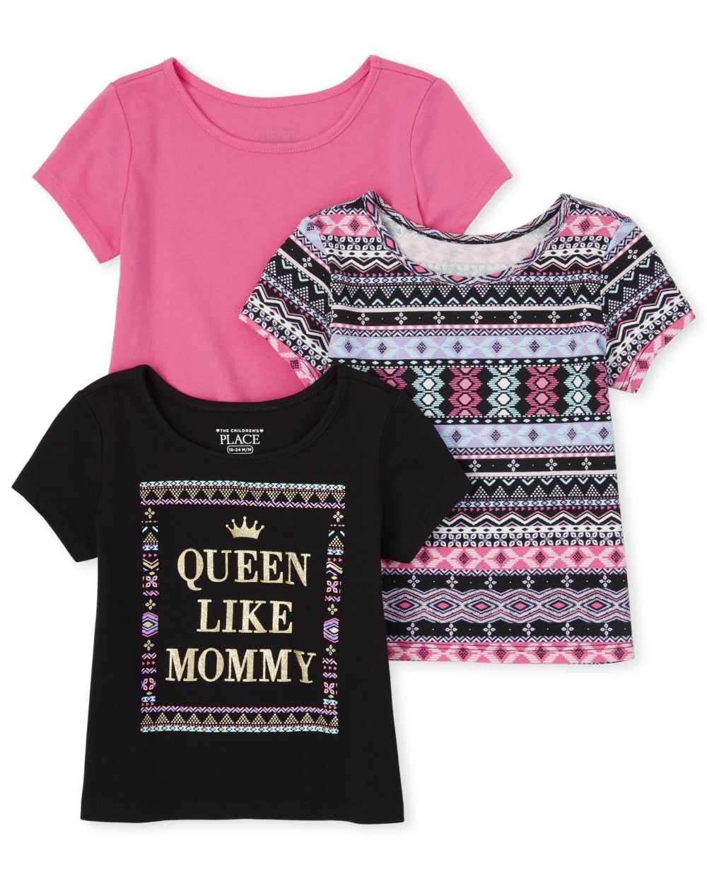 Baby And Toddler Girls Short Sleeve Glitter And Print Top 3-Pack
