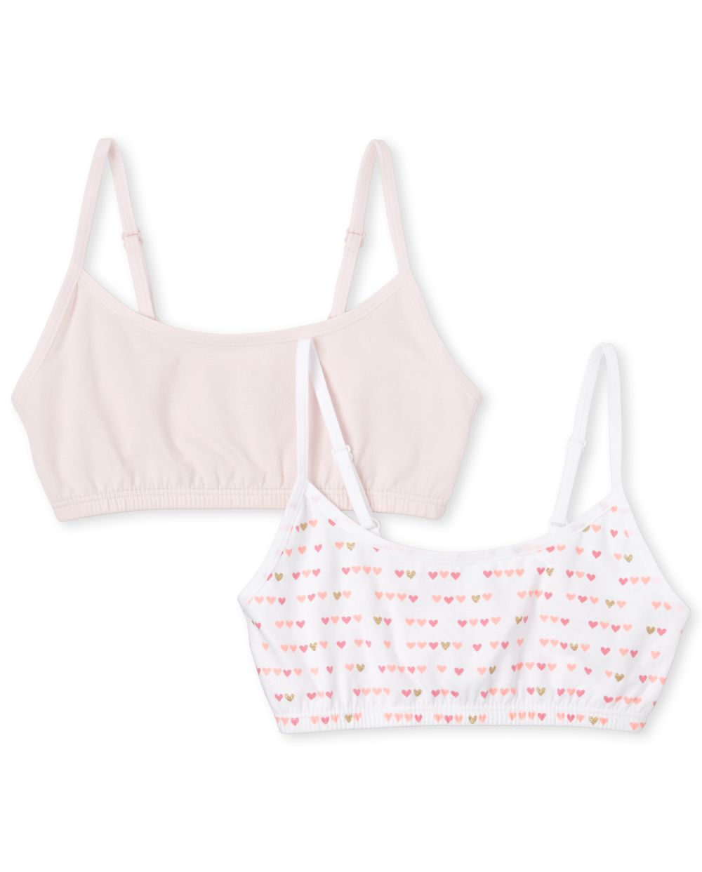 Girls Glitter Heart Print And Solid Bralette 2-Pack
