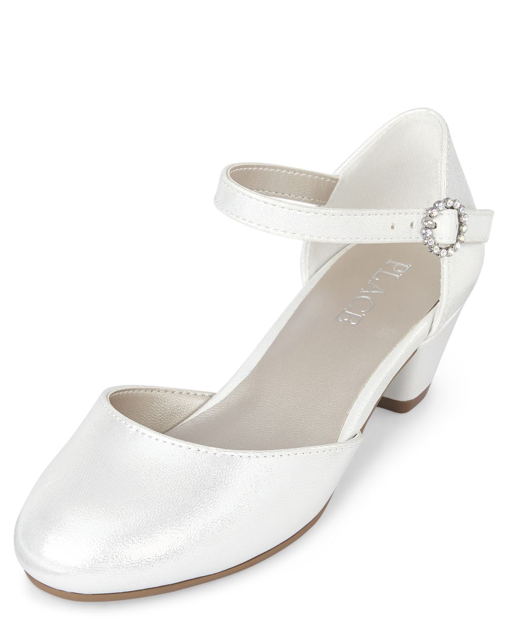 Girls Easter Iridescent Rhinestud Buckle Faux Leather Low Heel Shoes