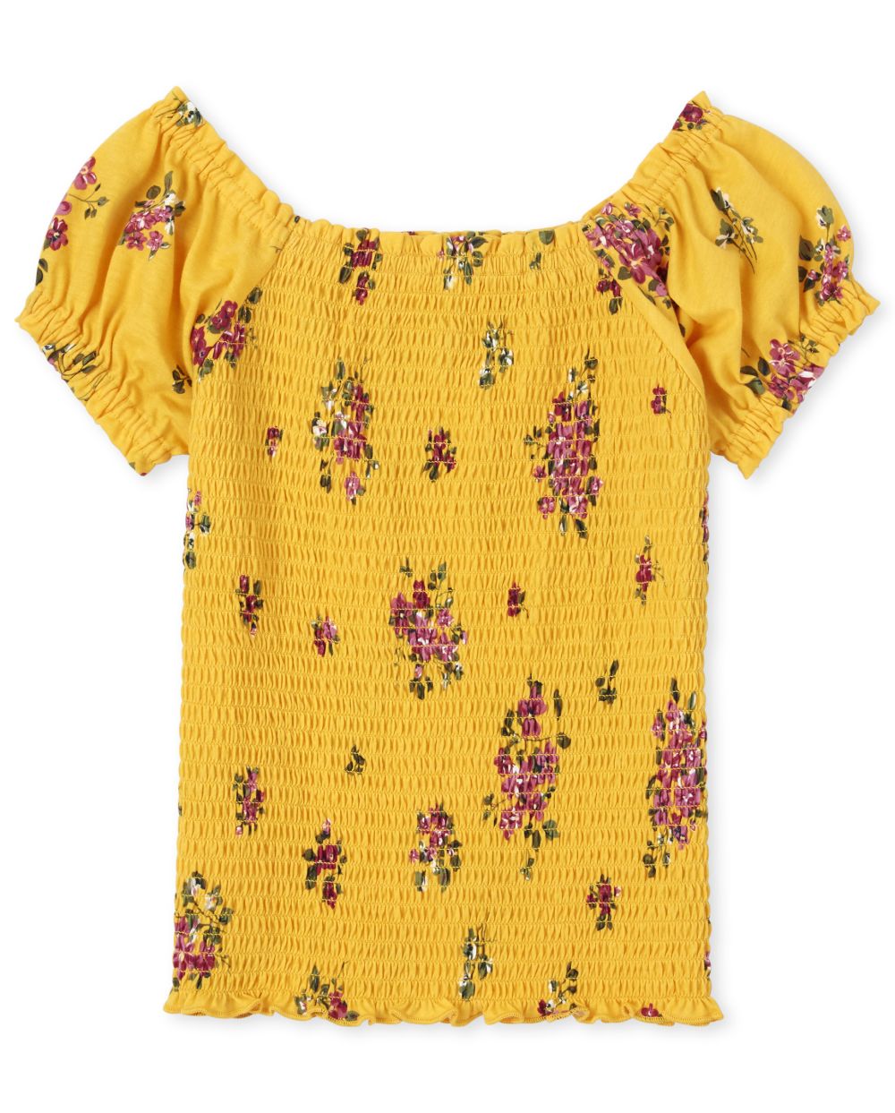 Girls Short Sleeve Floral Print Smocked Top