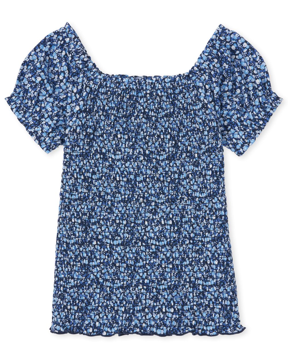 Girls Short Sleeve Floral Print Smocked Top