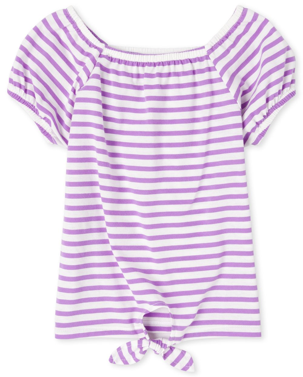 Girls Short Sleeve Striped Tie Front Top