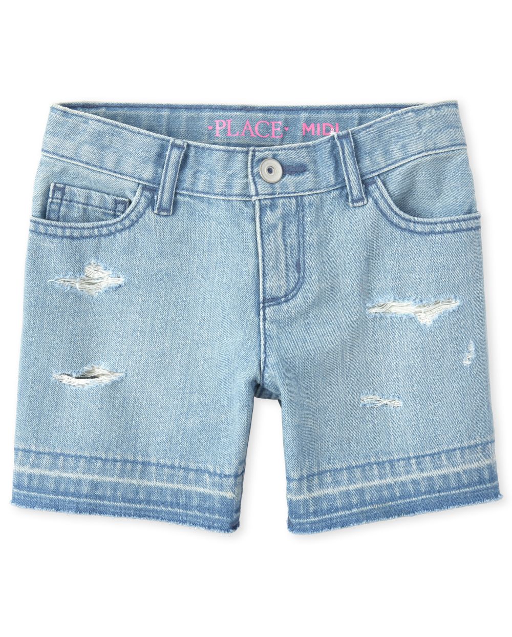 Girls Let Down Hem Distressed Denim Midi Shorts