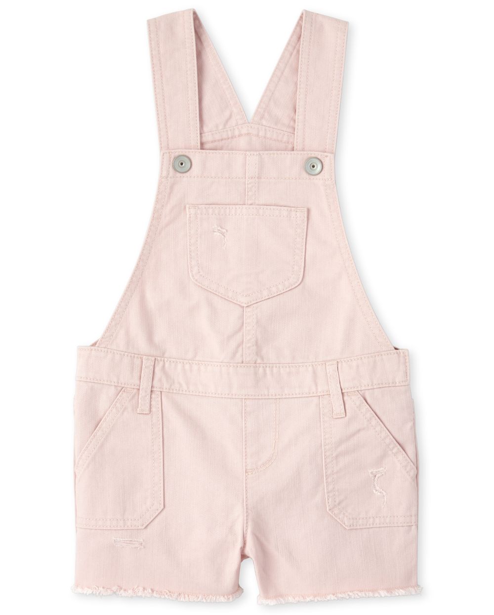Girls Sleeveless Distressed Twill Shortalls