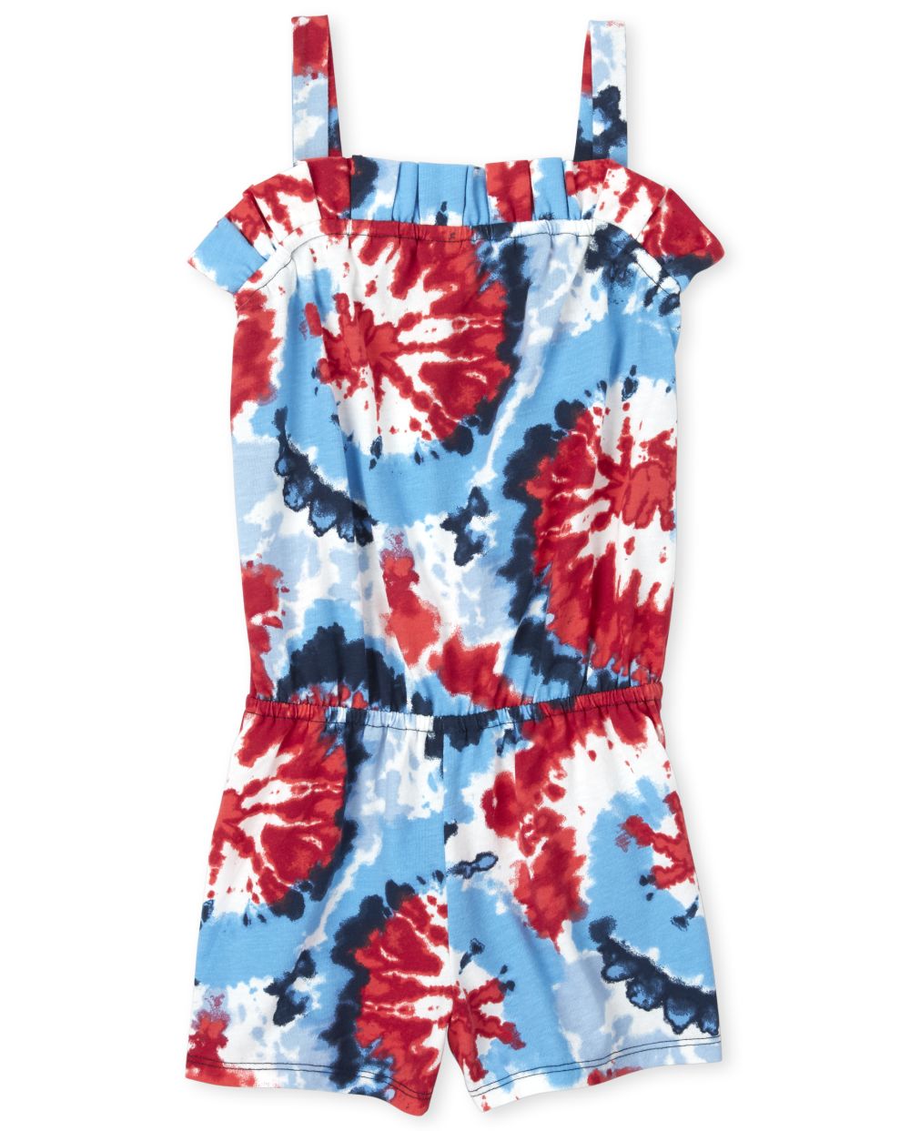 Girls Americana Sleeveless Tie Dye Print Knit Romper
