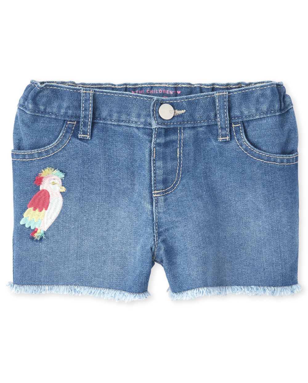 Baby And Toddler Girls Embroidered Bird Graphic Denim Shortie Shorts