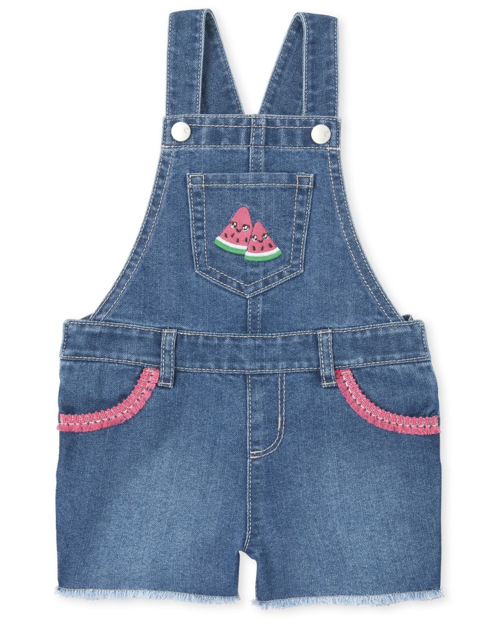 Baby And Toddler Girls Sleeveless Embroidered Watermelon Denim Shortalls