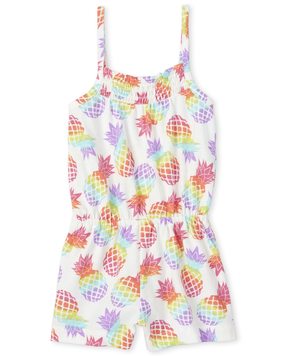 Baby And Toddler Girls Sleeveless Rainbow Pineapple Print Knit Romper Baby And Toddler Girls Sleeveless Rainbow Pineapple Print Knit Romper