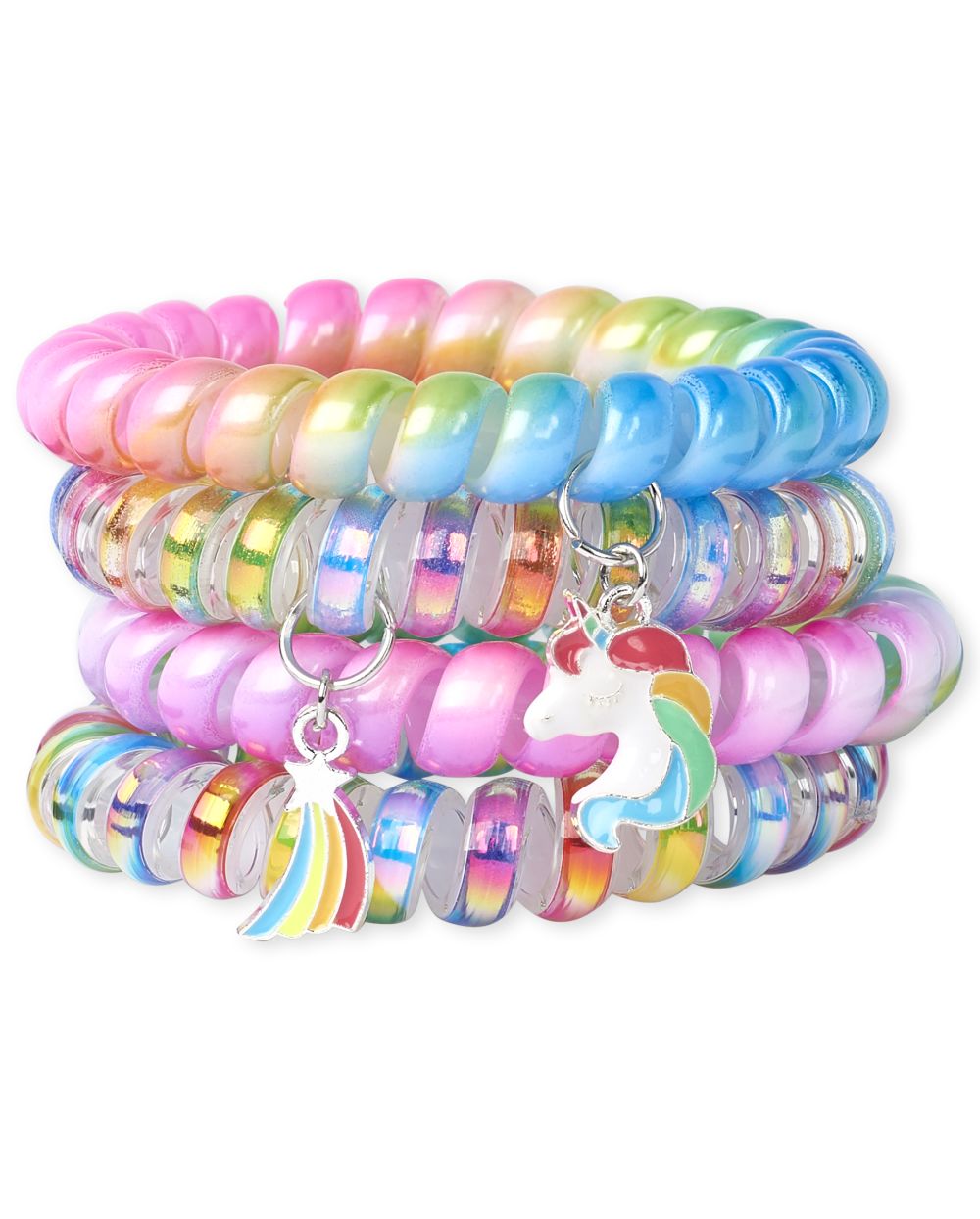 Girls Rainbow Unicorn Coil Bracelet 4-Pack