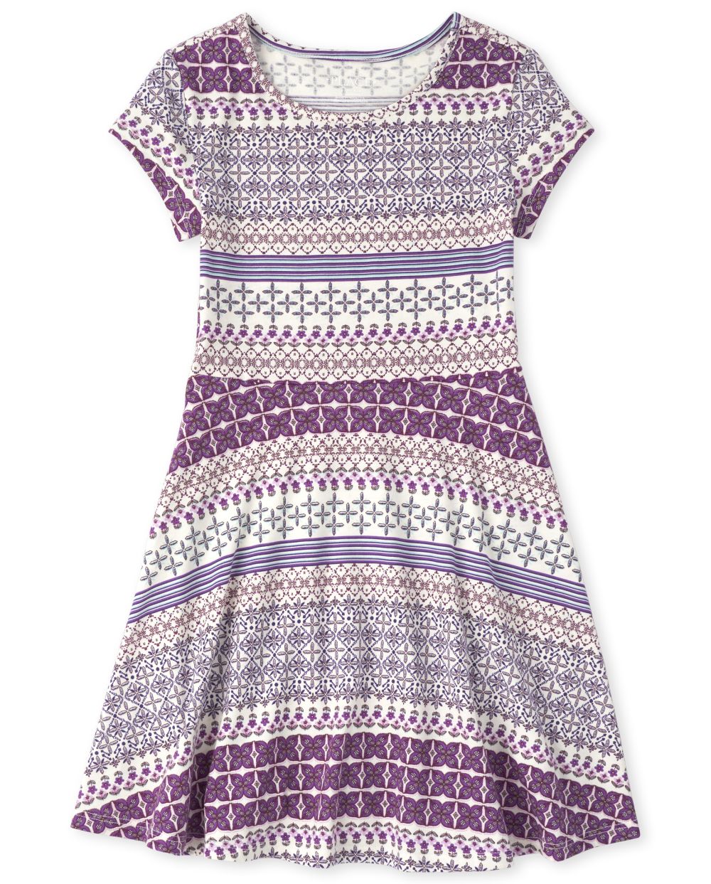 Girls Short Sleeve Print Knit Skater Dress