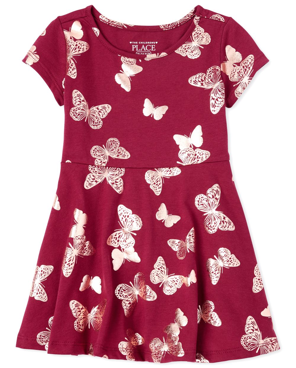 Baby And Toddler Girls Short Sleeve Foil Butterfly Print Knit Skater Dress