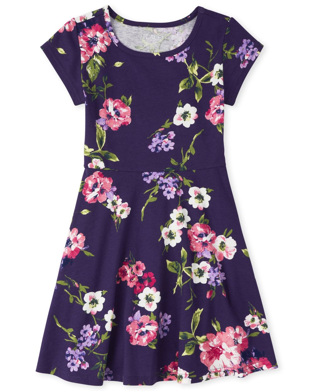 Girls Short Sleeve Floral Knit Skater Dress