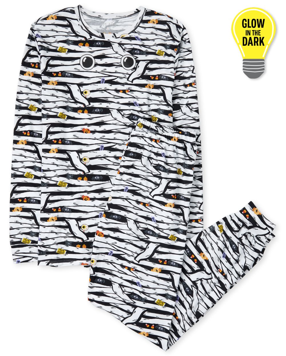 Unisex Adult Halloween Long Sleeve Glow In The Dark Mummy Cotton Pajamas