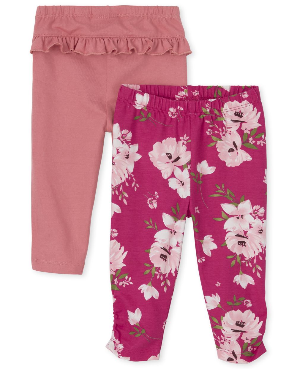 Baby Girls Floral And Ruffle Knit Pants 2-Pack