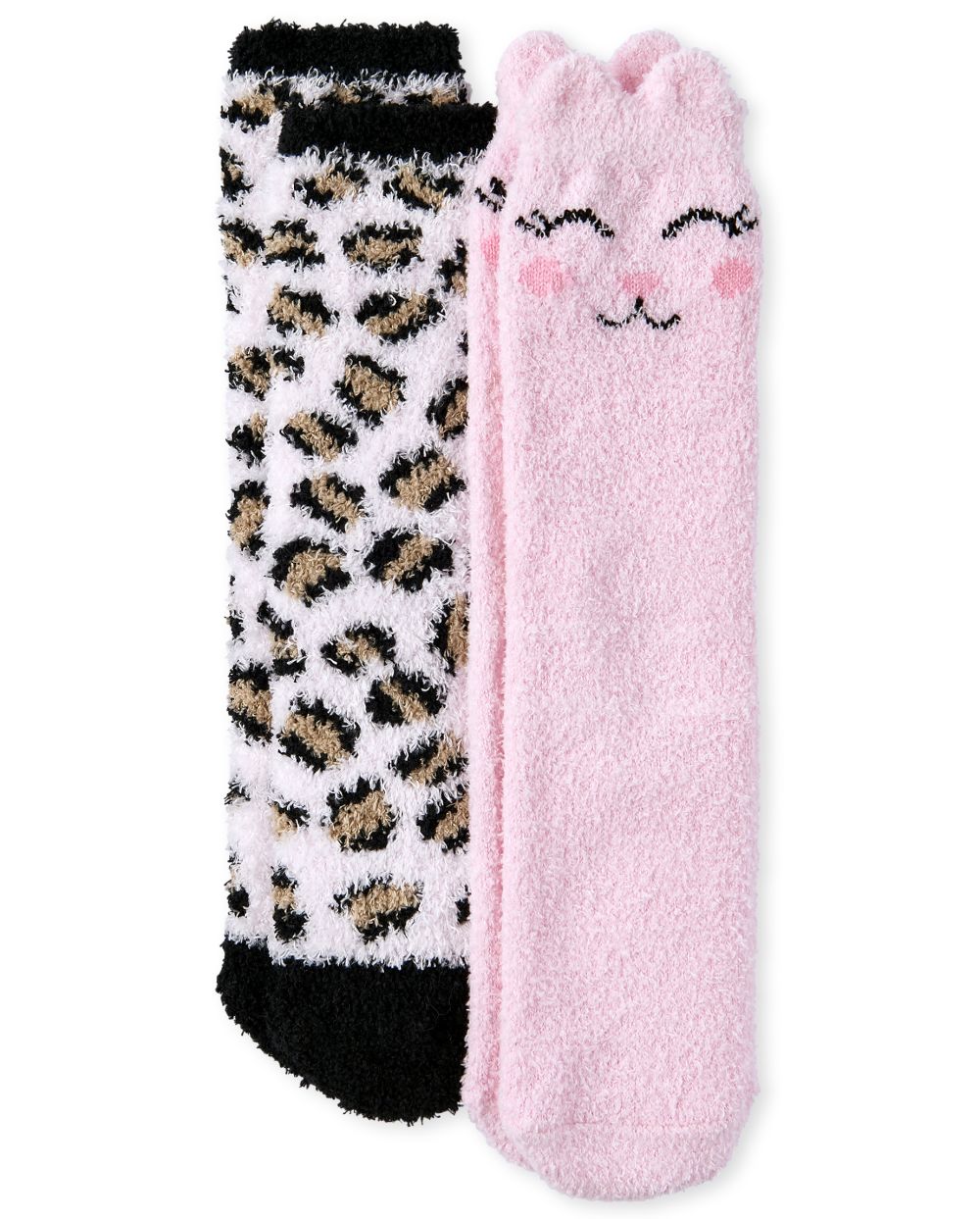 Girls Leopard Cat Cozy Socks 2-Pack