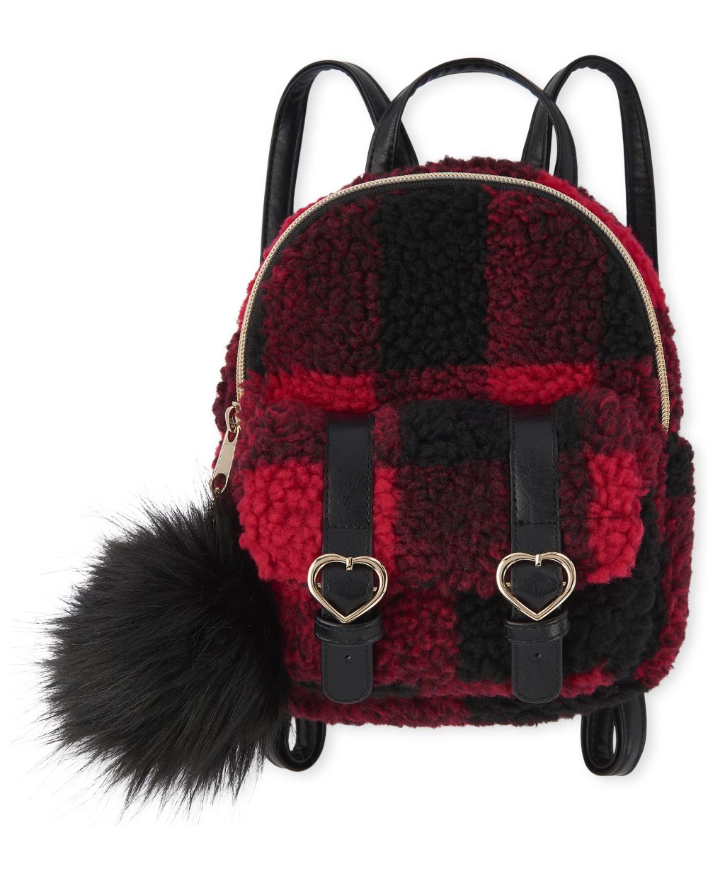 Girls Buffalo Plaid Faux Fur Mini Backpack