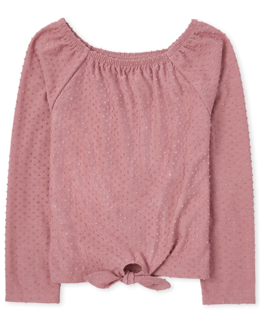 Girls Long Sleeve Square Neck Tie Front Top