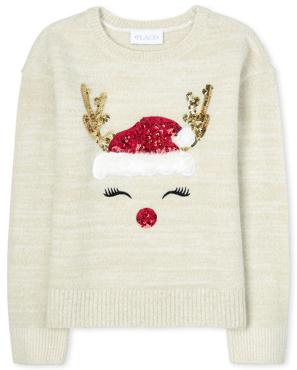 Girls Long Sleeve Embellished Christmas Graphic Sweater