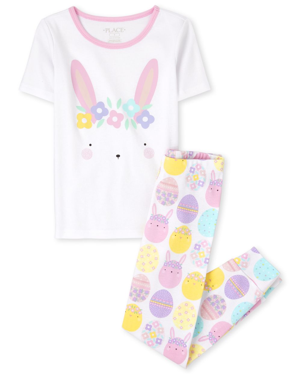 Girls Short Sleeve Easter Bunny Snug Fit Cotton Pajamas